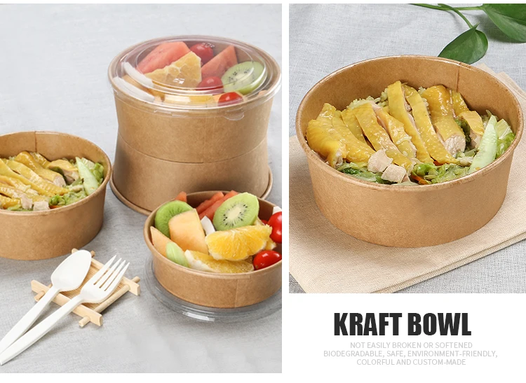 1000ml Disposable Kraft Paper Hot Soup Bowl Packing Takeaway Round ...