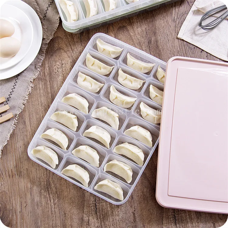 Plastic Dumpling Storage Container With Handle Rectangle 21 Compartment ...