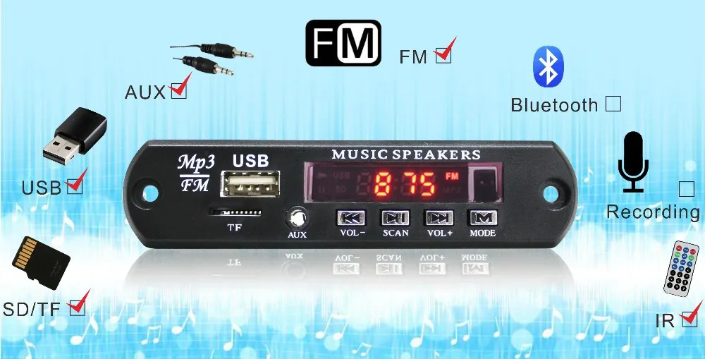 Dc 12V Mp3 Audio Player Radio Decoder Module with Aux