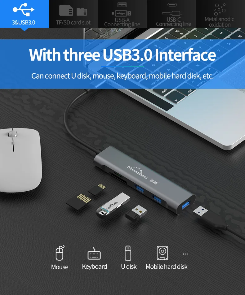 Blueendless Bs Hc501c3 Usb C Hub Aluminum Usb Docking Station For Pc ...