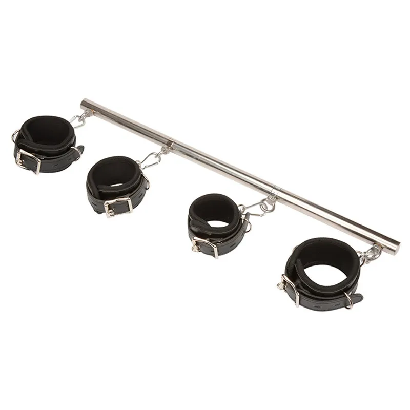 Heavy Locking Wrist And Ankle Spreader Bar With Cuffs Black Pu Leather ...