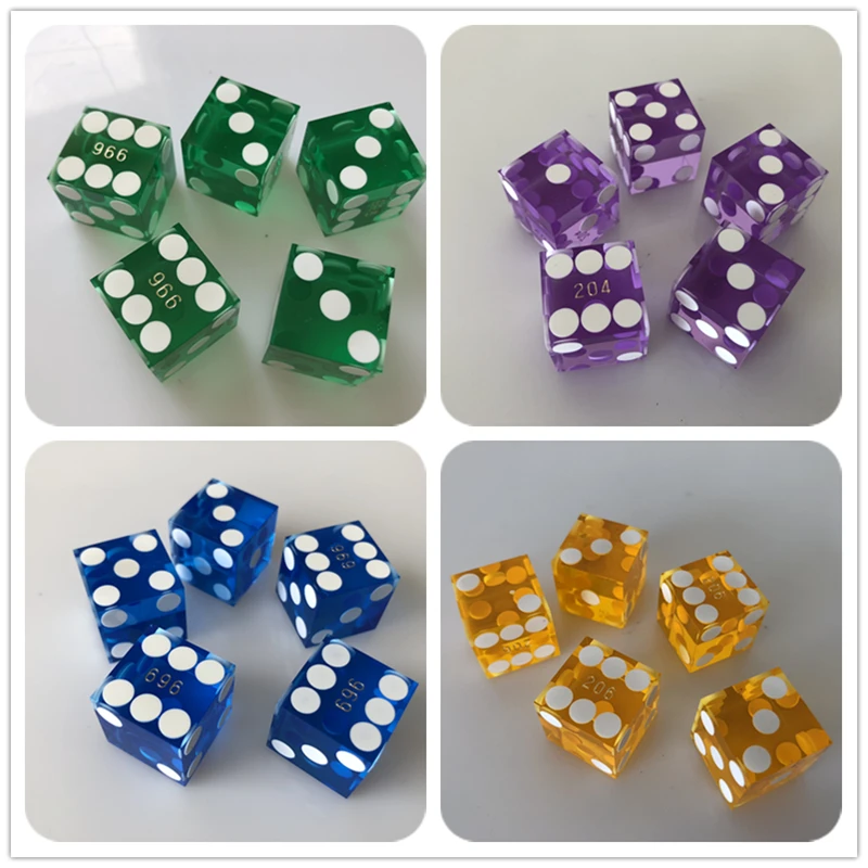 19mm Straight Corner 6 Sided Transparent Color Dot Casino Poker Dice