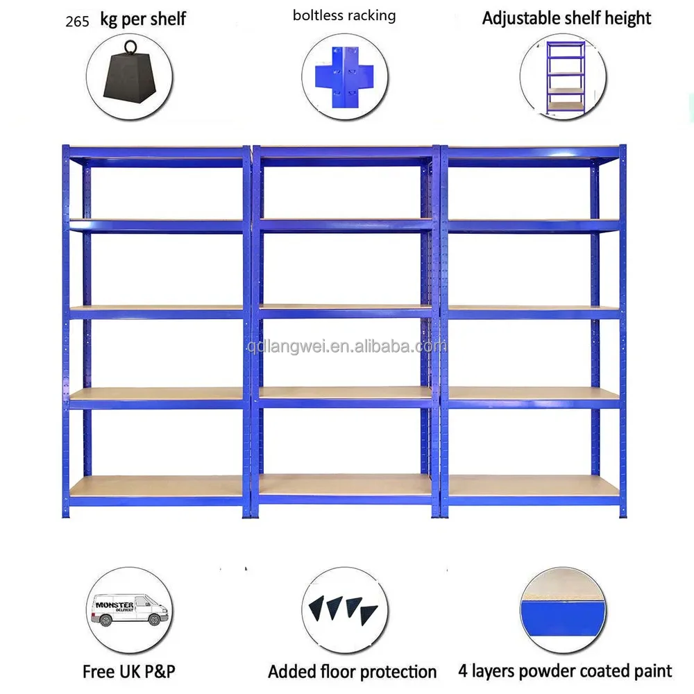 Heavy Duty Steel Blue Racking Garage Shelving 5 Tier Shelves Racks Bays ...