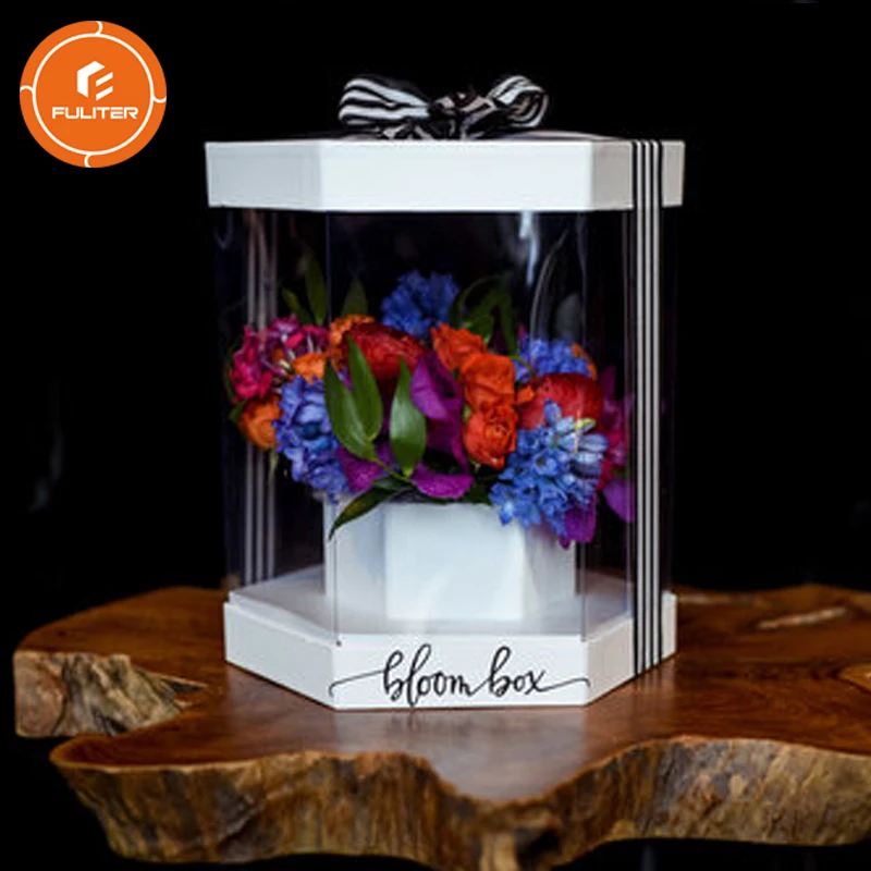 Luxury Transparent Clear Plastic Hexagon Flower Box Custom Fresh Rose ...