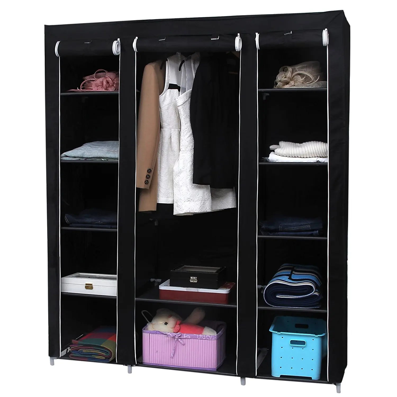 Folding Canvas Wardrobe Folding Fabric Wardrobe Assemble Portable ...