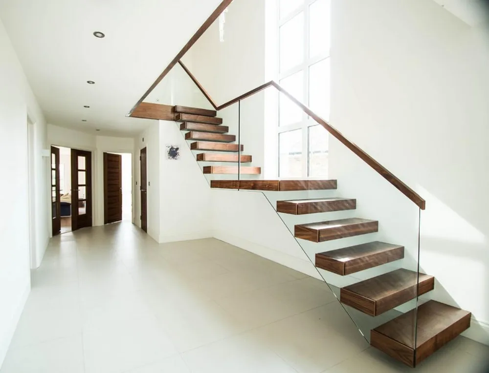 Self Supporting Cantilever Wood Staircase - Hidden Stringer Stairs