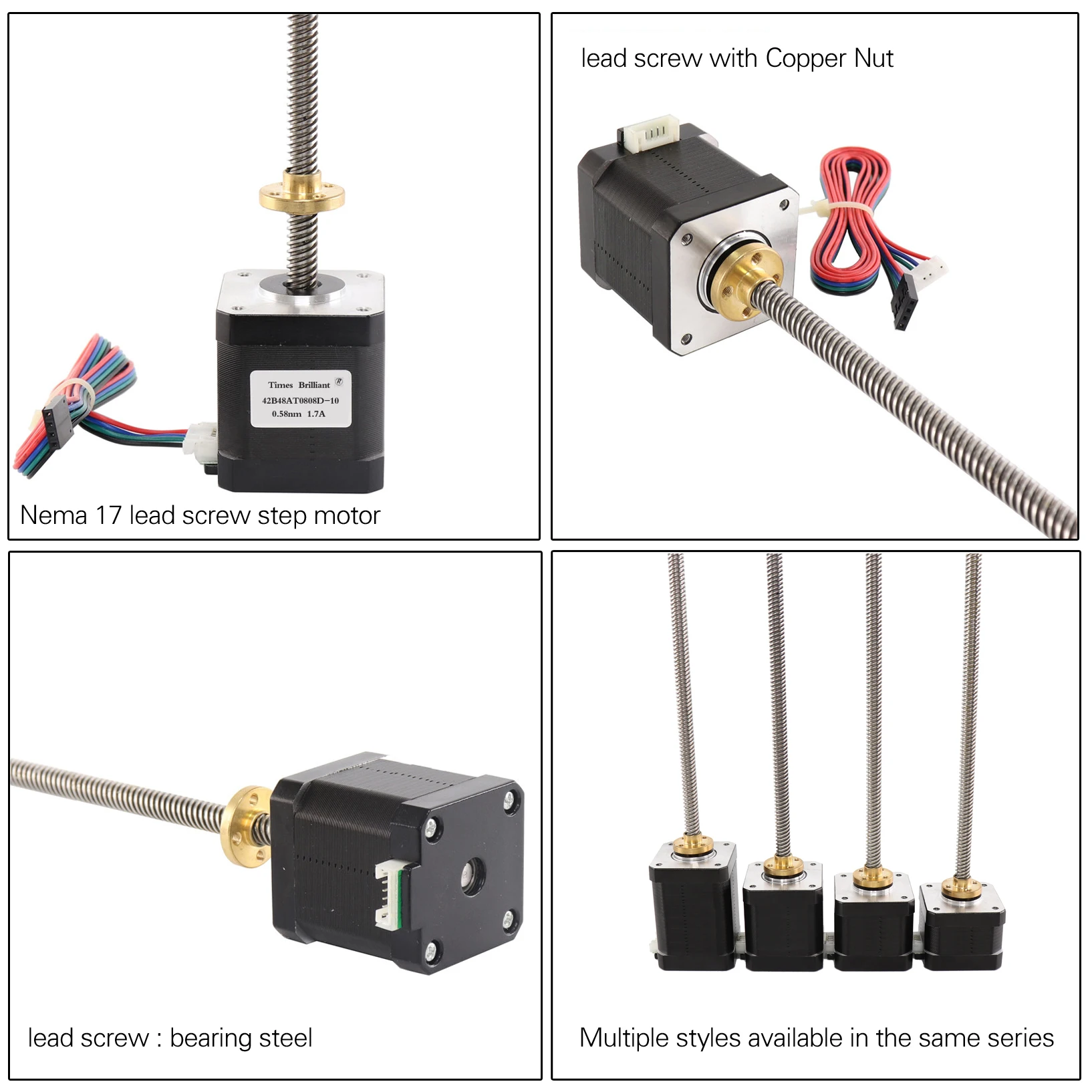 300mm Hybrid Lead Screw Stepper Motor Nema 17 Length 60mm With External ...