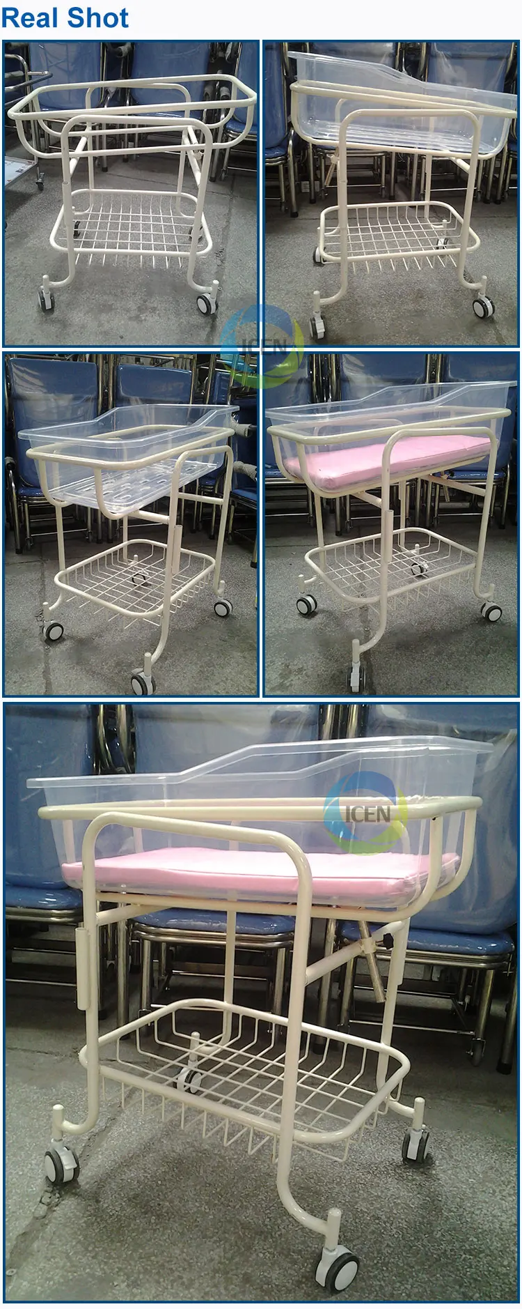 In-606 Hospital Height Adjustable Baby Cot Newborn Baby Trolley Medical ...