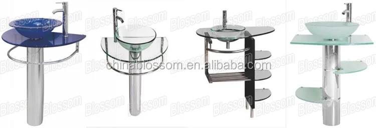Golden Tempered Hand Glass Wash Basin with Stainless Steel Stand