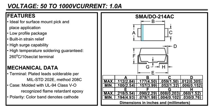 Smd Rectifier Diodes S1a S1b S1d S1g S1j S1k S1m 1a 50-1000v - Buy Smd ...