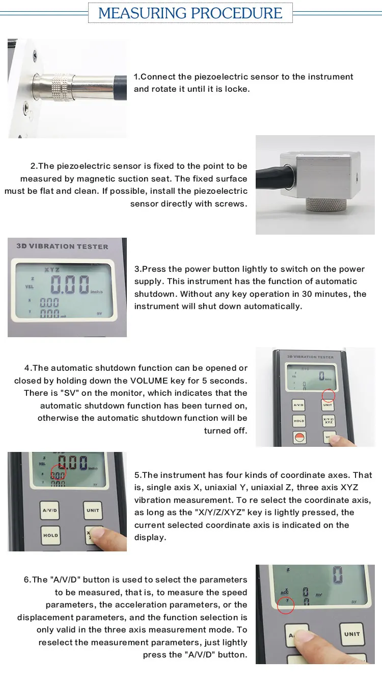Vm 6380 Digital Piezoelectric Accelerometer 3 Axis Vibration Meter
