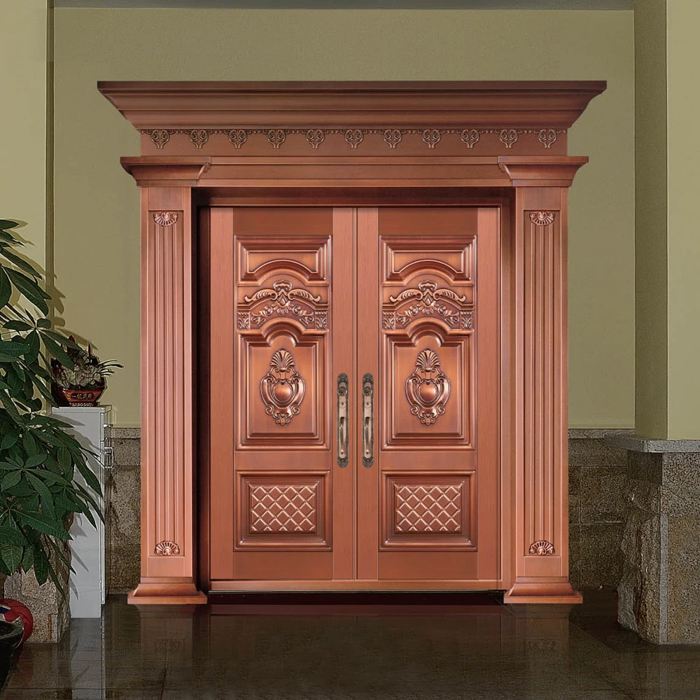Custom Copper Security Double Front Entry Door Design