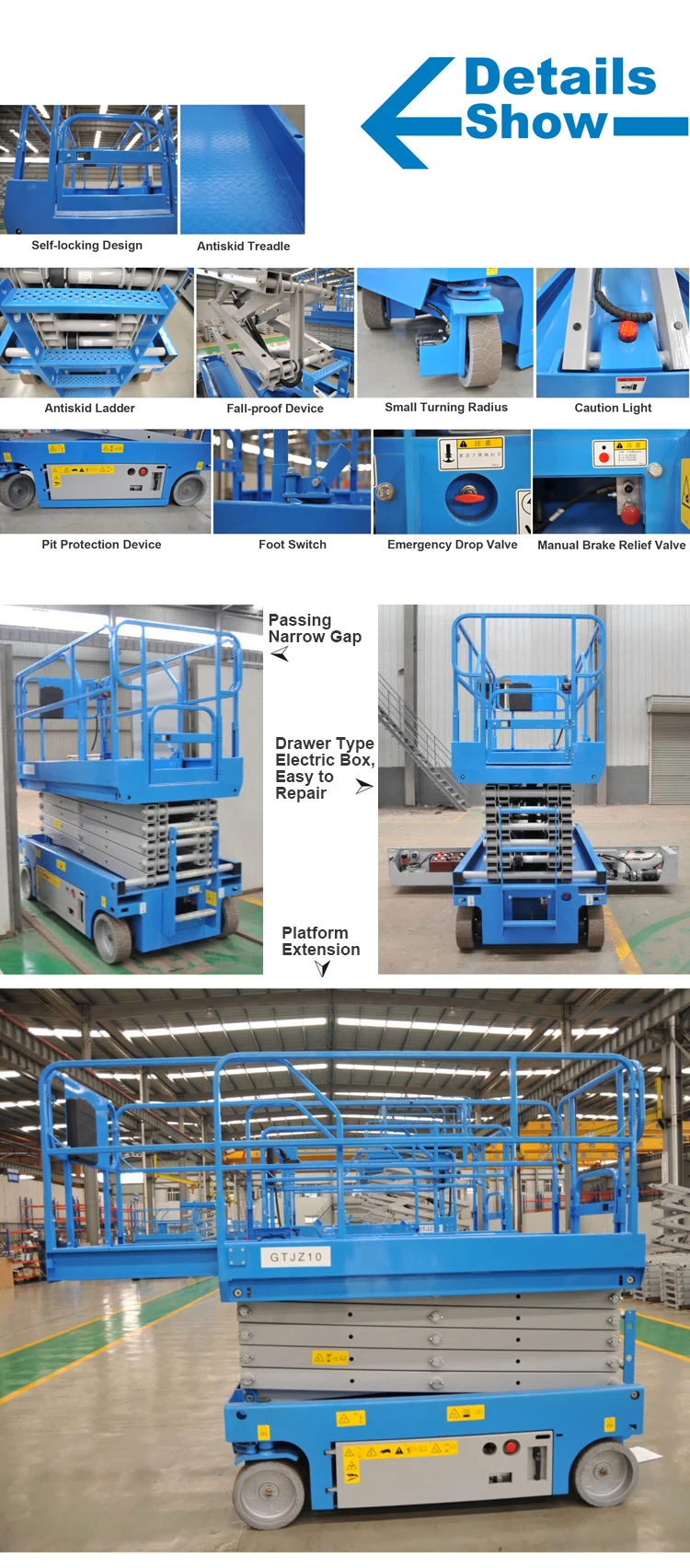 4m 6m 8m 10m 12m Self Propelled Hydraulic Trolley Lift 500kg