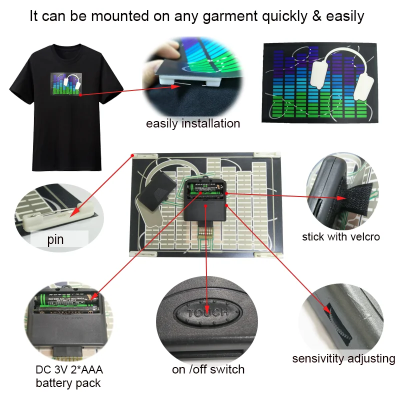 Wholesale 100% Cotton Custom Led T-shirt / El T-shirt/el Equalizer T ...