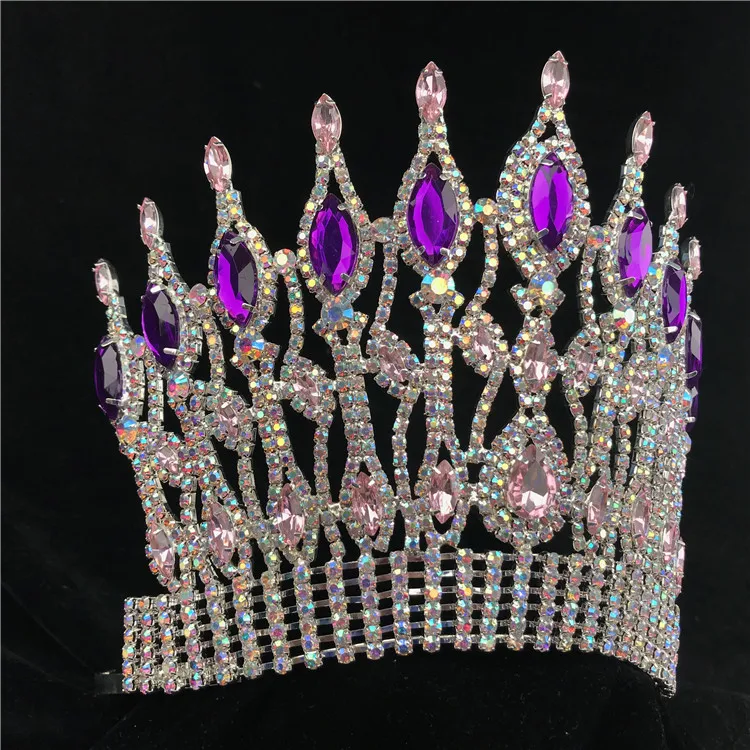 6 Inch Custom Crown with Purple AB Rhinestones - Queen Tiara