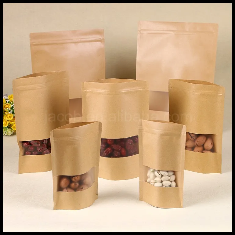 Brown Craft Zip Lock Stand Up Pouches For Nuts Foods Kraft Paper ...