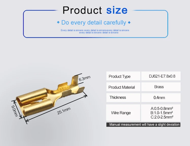 7.8mm Cable Wire Connector Crimp Female Contacts Terminal DJ621-E7.8*0.8B