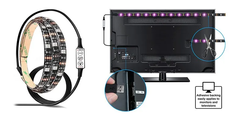 5 Volt Usb Led Strip 5050 Rgb Tv Background Light Kit With 17key Rf ...