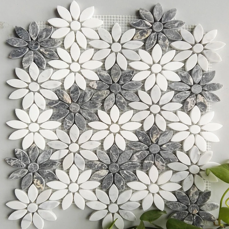 Marble Stone Custom White Mosaic Flower Marble Mosaic Tile For Floor ...