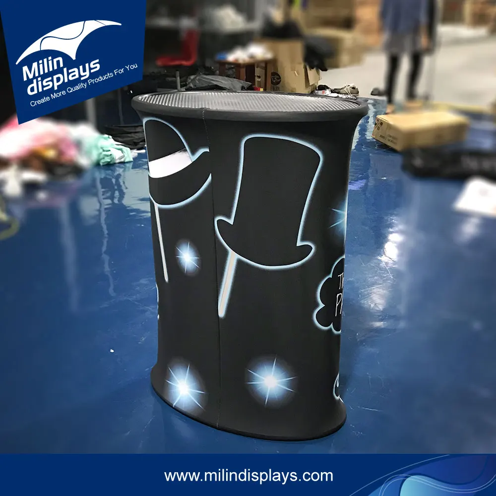 Custom Logo Stretch Fabric Oval Counter Table Folding Pop Up Podium For ...