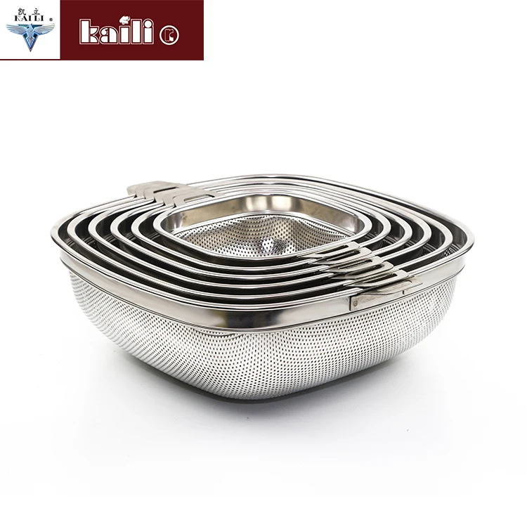 Square Stainless Steel Rice Colander Set with Handle