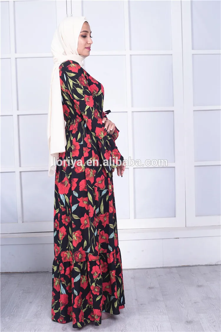 Good Quality Islamic Clothing Fancy Floral Printed Red Wedding Dresses ...