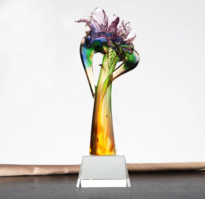Elegant Flower Pate De Verre Art Glass Trophy Flower Shaped Trophy ...