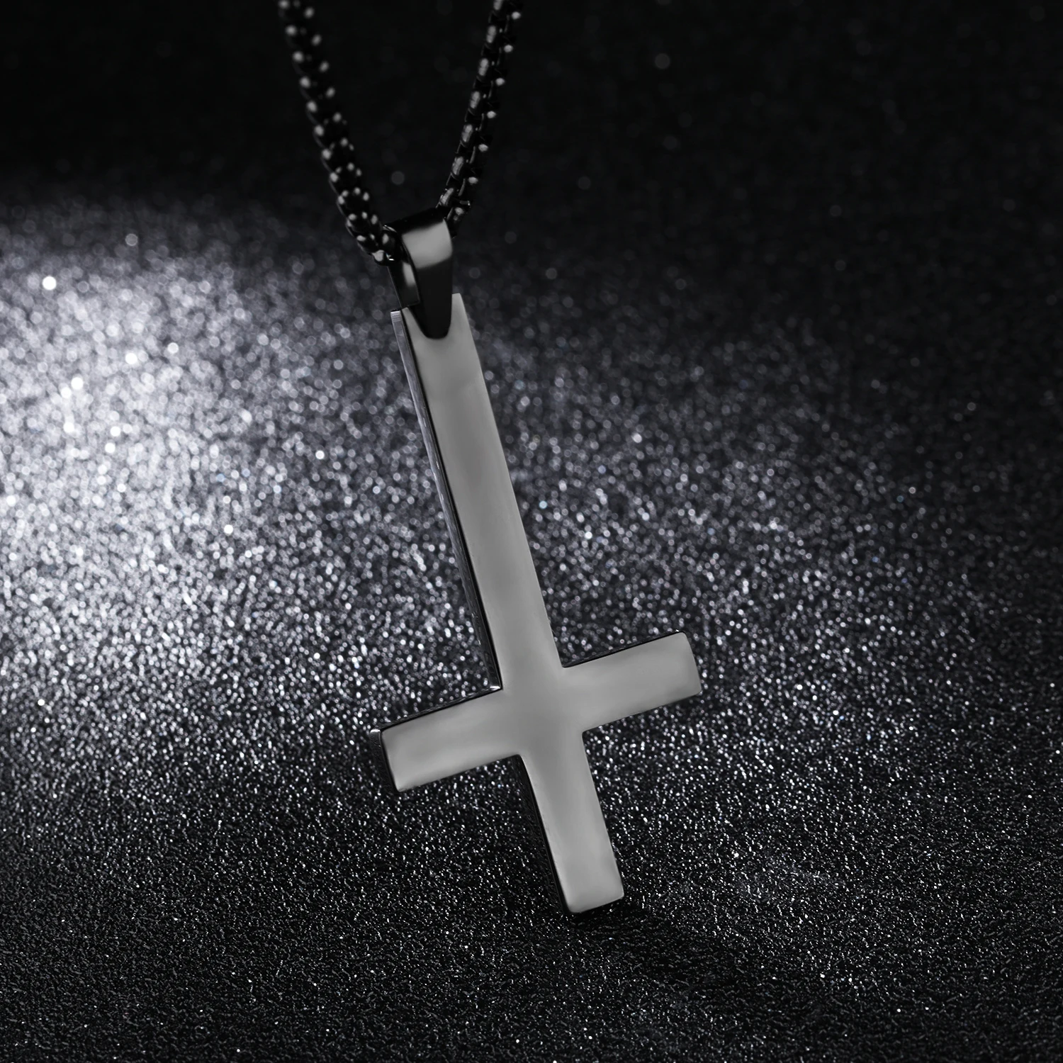 Black Gold Silver Stainless Steel Inverted Cross Pendant Necklace ...