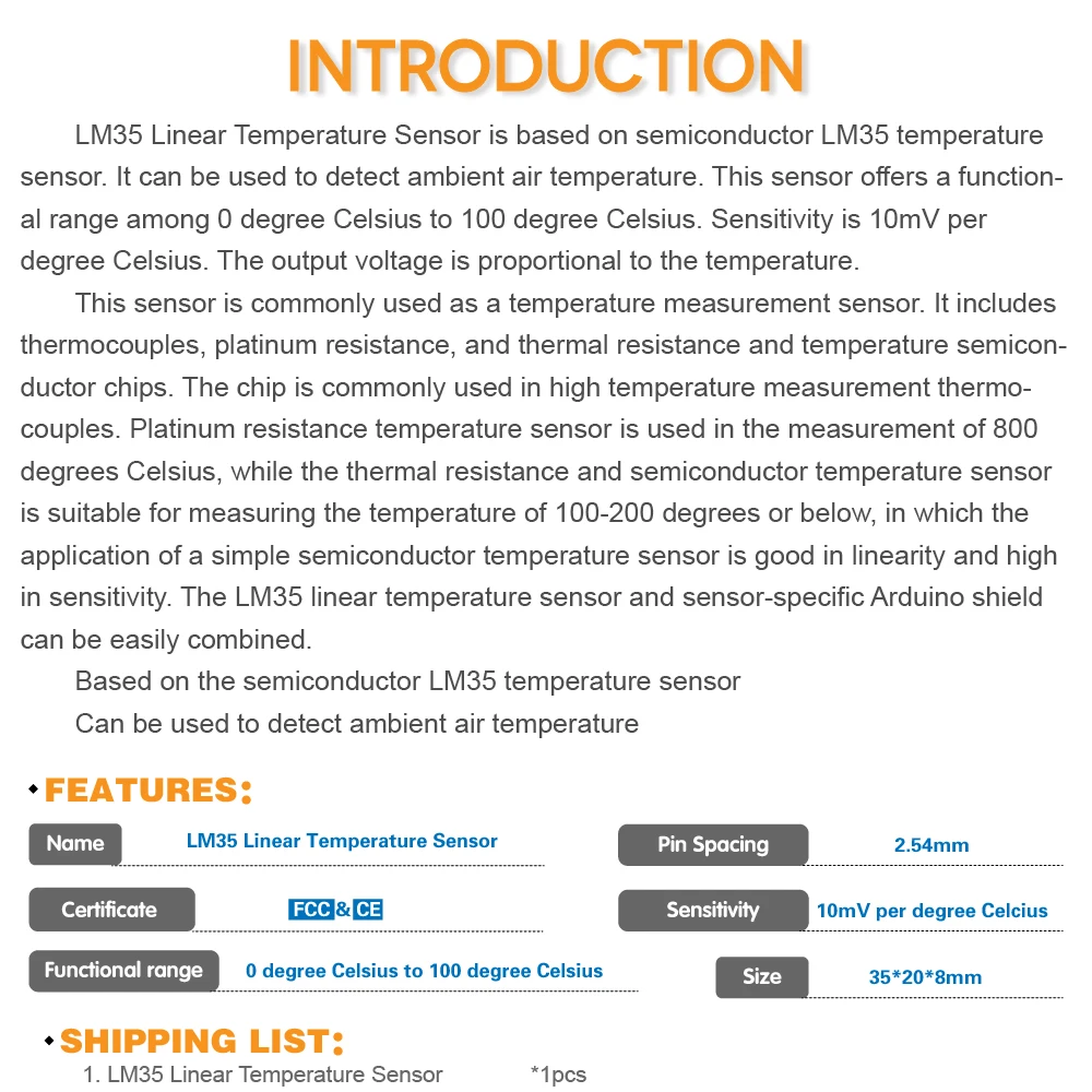 Keyestudio LM35 Linear Temperature Sensor Module for Arduino