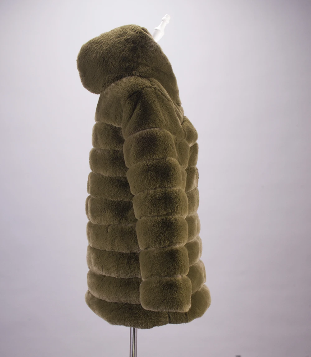 Factory Long Model Faux Rex Rabbit Fur Coat &Jacket With Hooded Fur ...