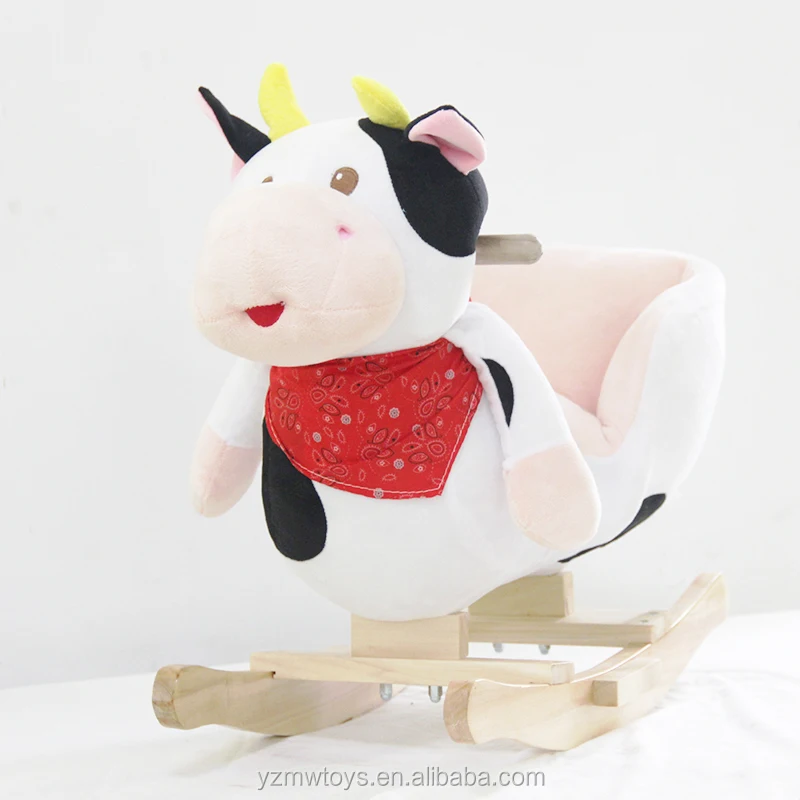Baby Plush Rocking Chair Wooden Base Plush Cow Animal Rocking Chair ...