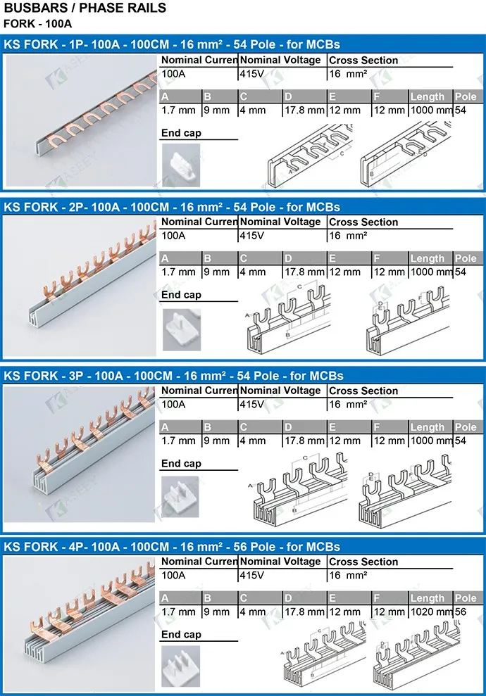 100A Fork/u Type Comb Busbars - Pure Copper Power Solutions