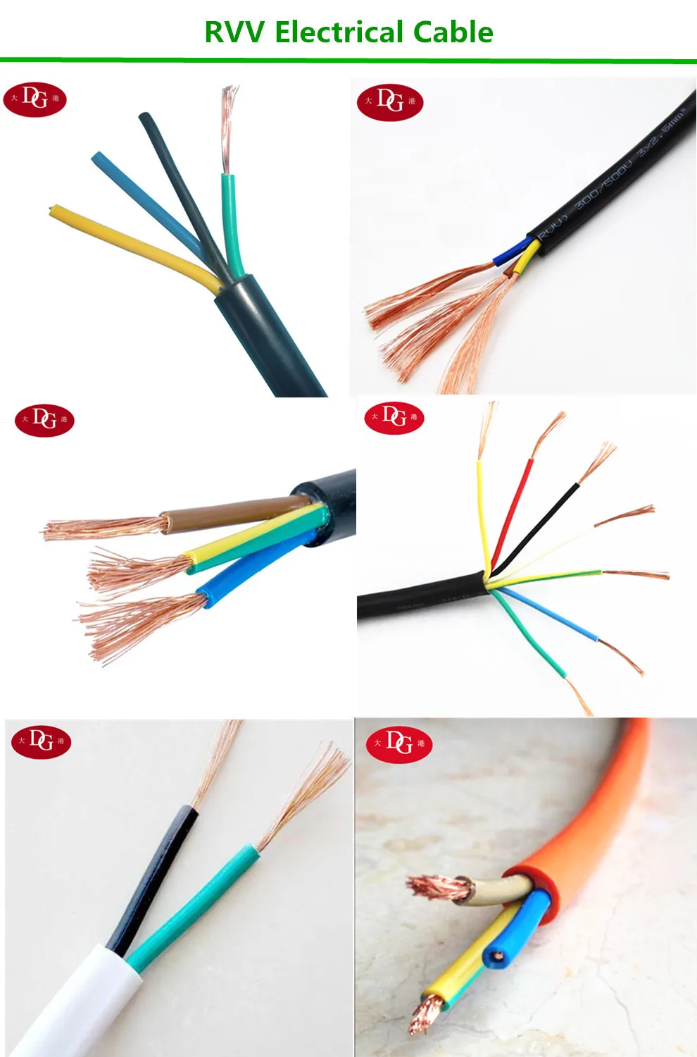 9.45 Mm Diameter Pvc Insulated Four Cores 60227 Iec 300/500v 53 Rvv Cable Made In China - Buy ...