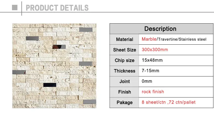 Lander Stone Split Travertine Marble And Metal Mix Mosaic Rock Finish ...