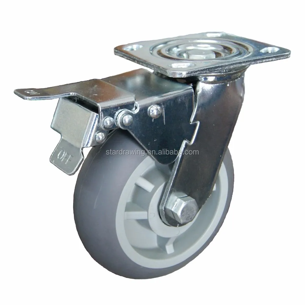 SS TPR Wheels Caster Heavy Duty with Brake 4 5 6 8 Inch Grey