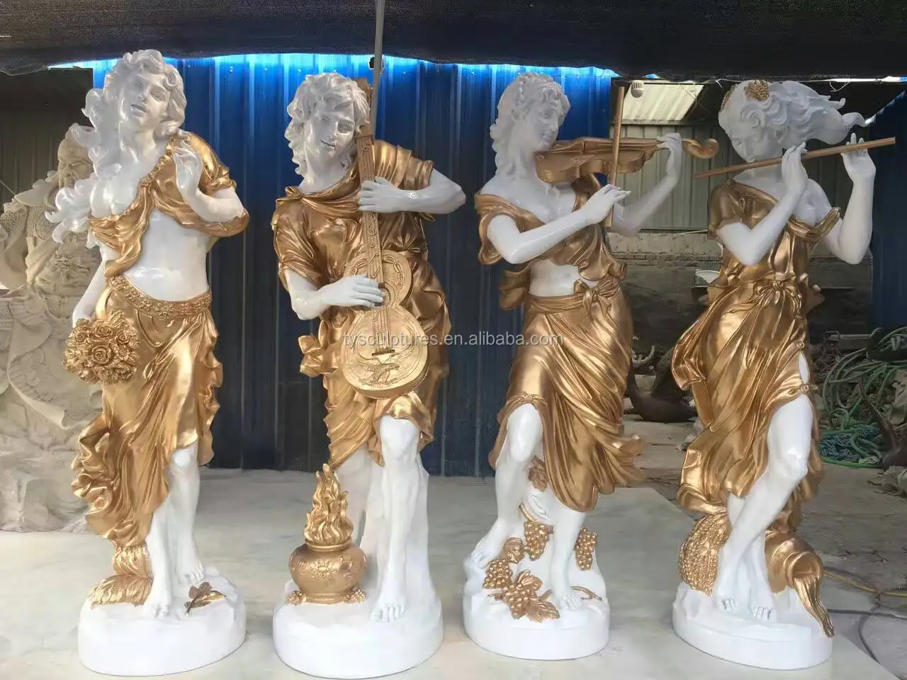 Life-size Fiberglass Ladies Female Statues with Musical Instruments ...