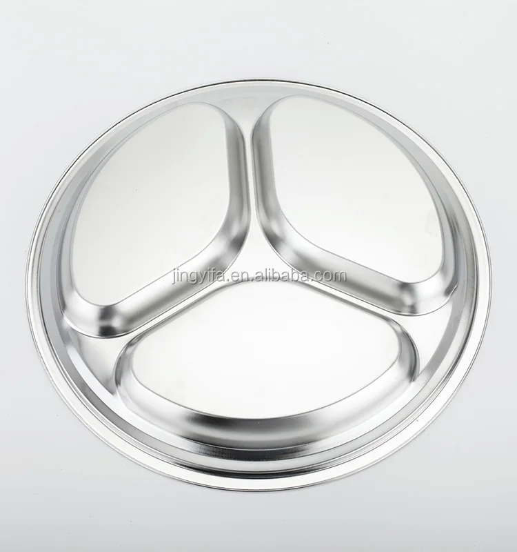 Stainless Steel Round Snack Dinner Plate With 3 Compartment - Buy ...