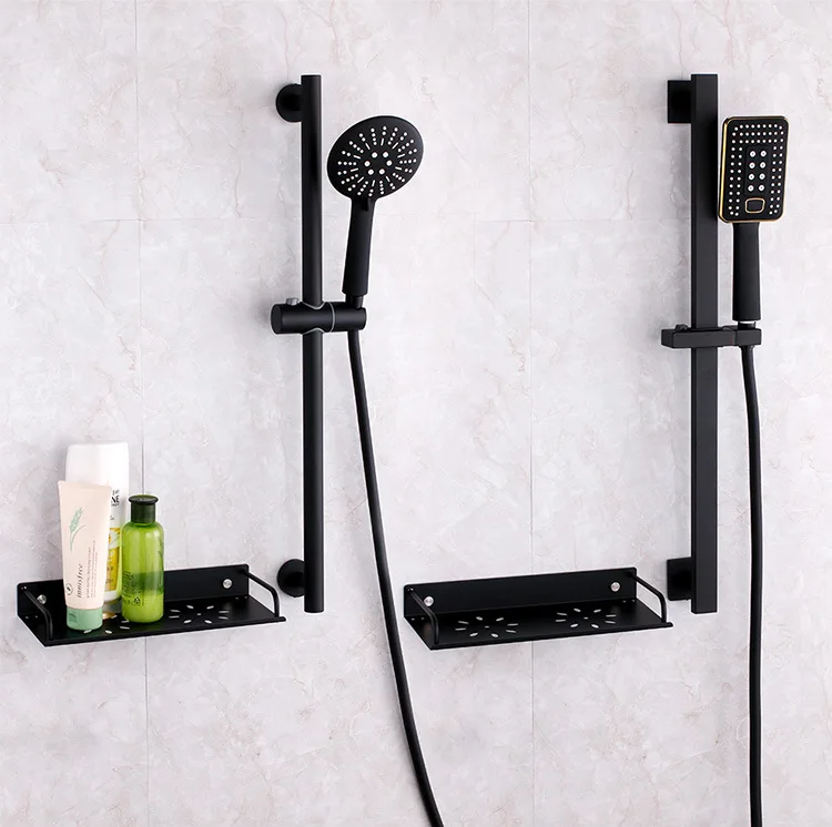 Wall Mount Hand Shower Square Rail Slide Bar - Adjustable Black