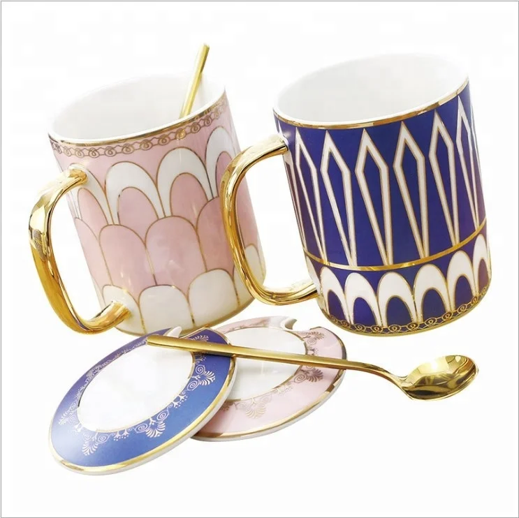 Gold Plated Handle Logo Mugs Sublimation Wedding Souvenir Office ...