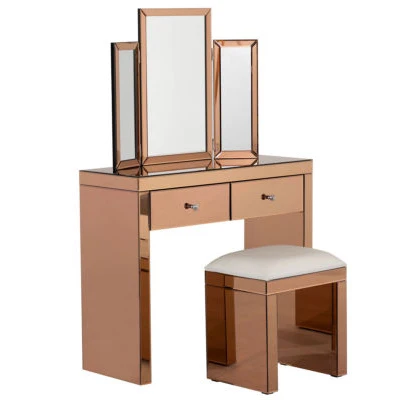 Rose Gold Mirrored Dressing Table - Stylish & Eco-friendly