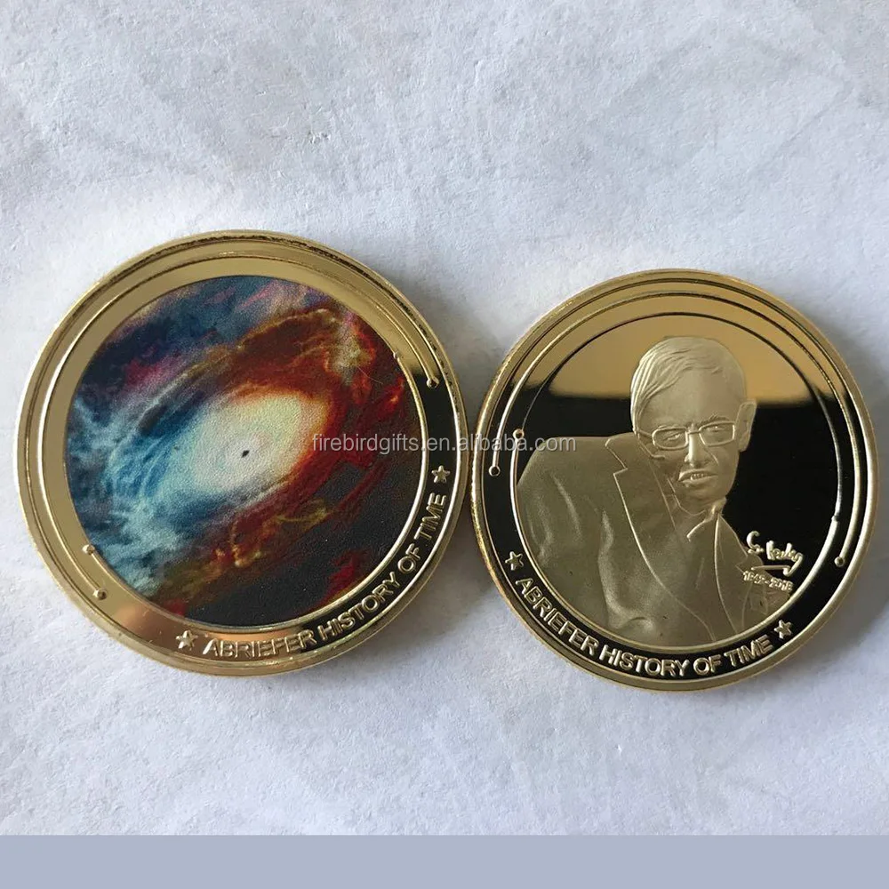 Custom Metal Stephen Hawking Memory Coin - Real Gold Plating