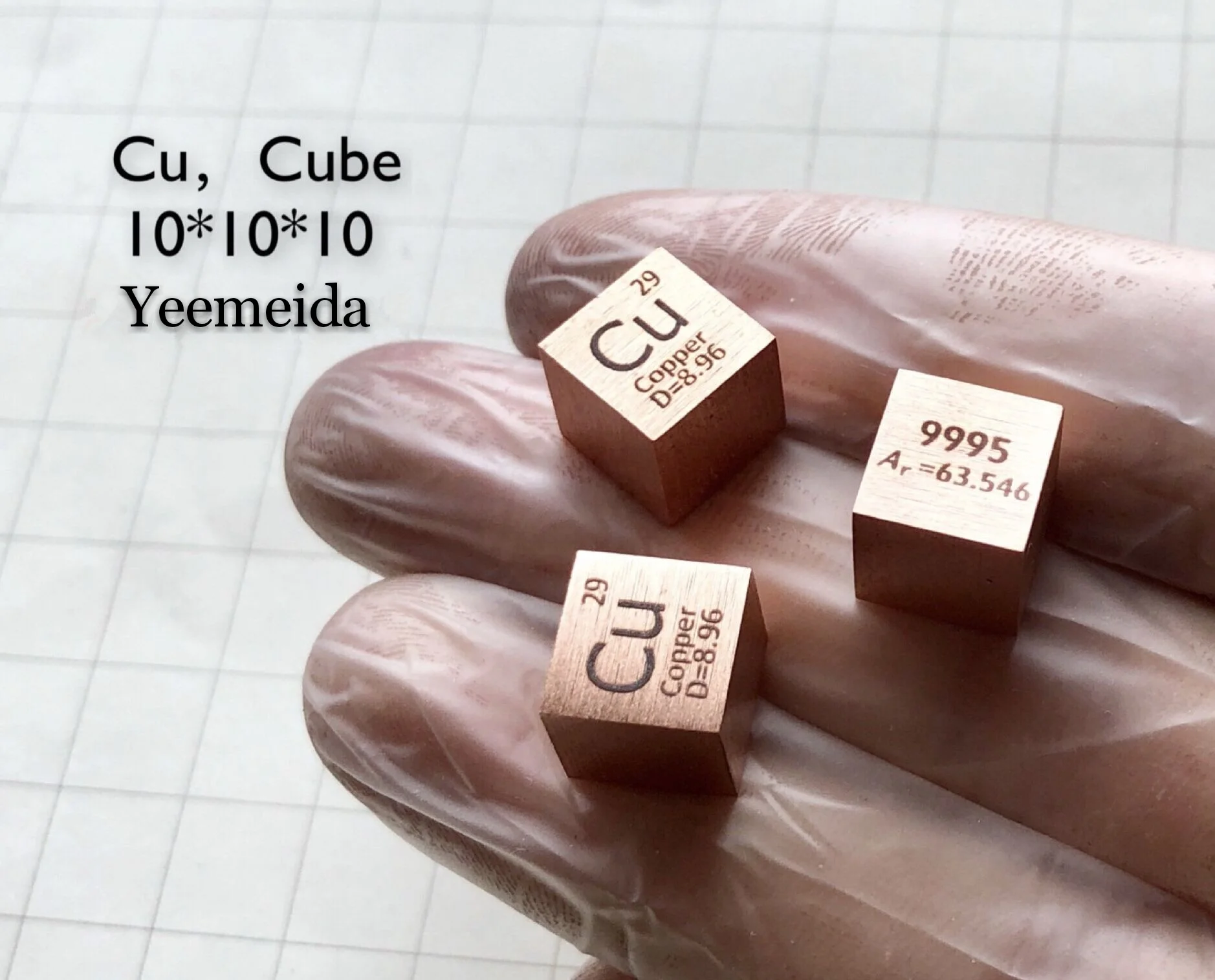 Copper Cu Metal 10mm Density Cube 99.95% Pure for Element Collection