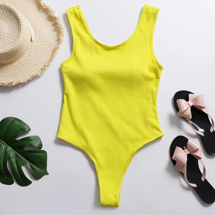 Bodycon Women Blank Ribbed High Cut Swimwear Hot Sexy One Piece ...