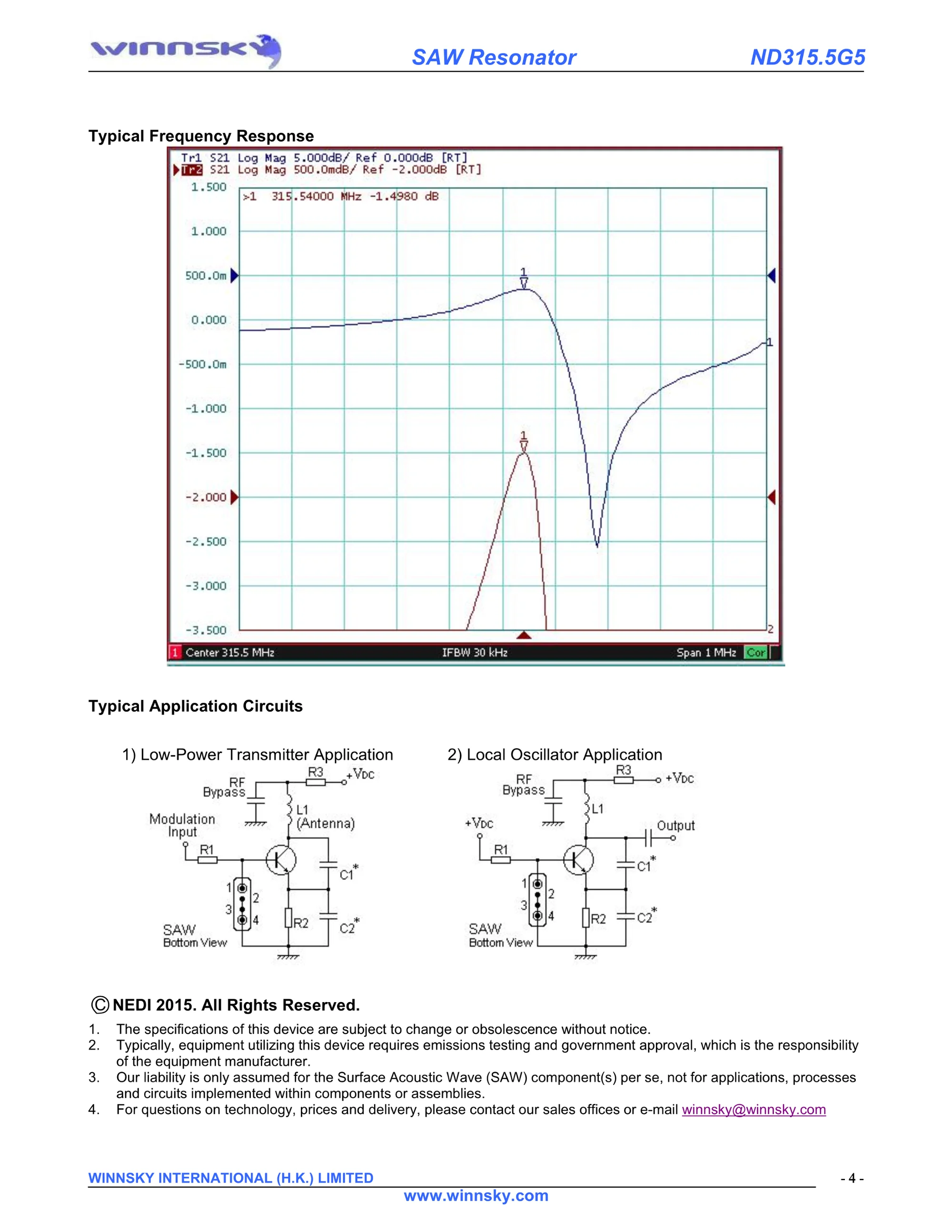 批发 Winnsky Dip F-11 包一端口 315。5mhhz Saw 谐振器，具有 150khz 容差 Ndr315.5g 工厂优惠 ...