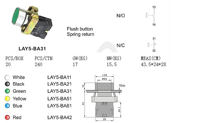 Lay5-ba61 No 440v Blue Push Button Switch Spring Return Flush Button - Buy Push Button No Switch ...