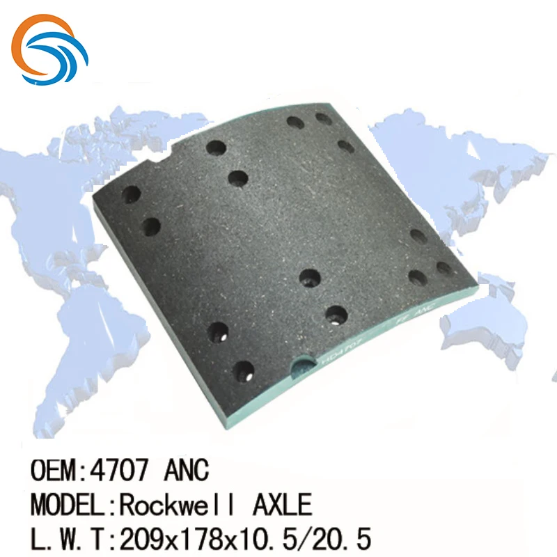Brake Lining 4707 ANC for Heavy Duty Trucks Size 209x178x10.5/20.5