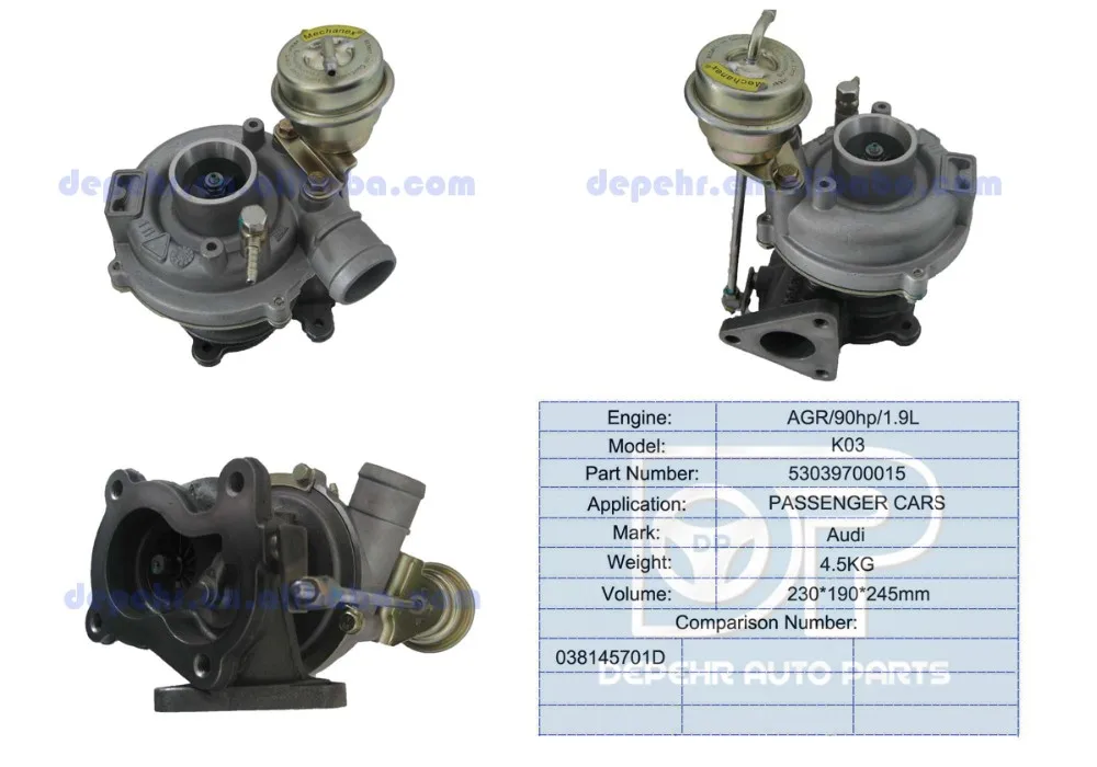 K03 Series 53039700015 Bwa Turbocharger For Alh Agr 1.9 Tdi Engine ...