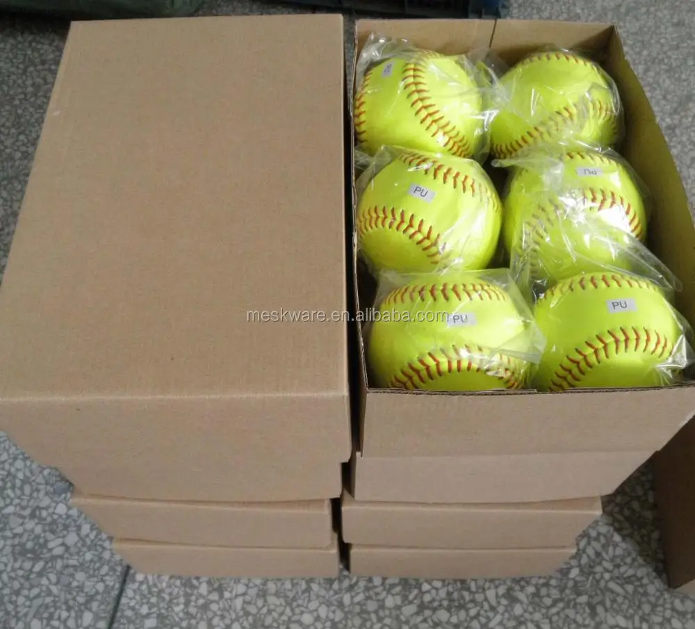 12" Yellow Pro-leather Cover Asa Ncaa Fast Slow Pitch Softball Cork ...