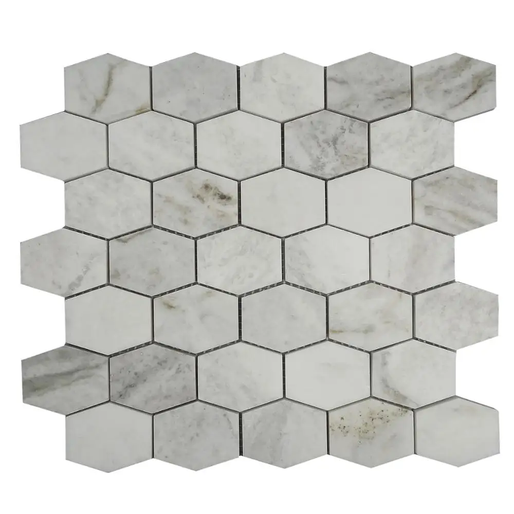 Snow White Long Hexagon Floor Tile Marble Stone Back Mesh Mosaic Tile ...