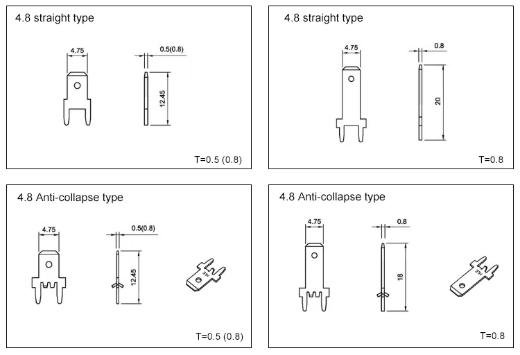Brass Stamping Electric 4.8mm 187 Pcb Faston Tab Contact Terminal - REEKART